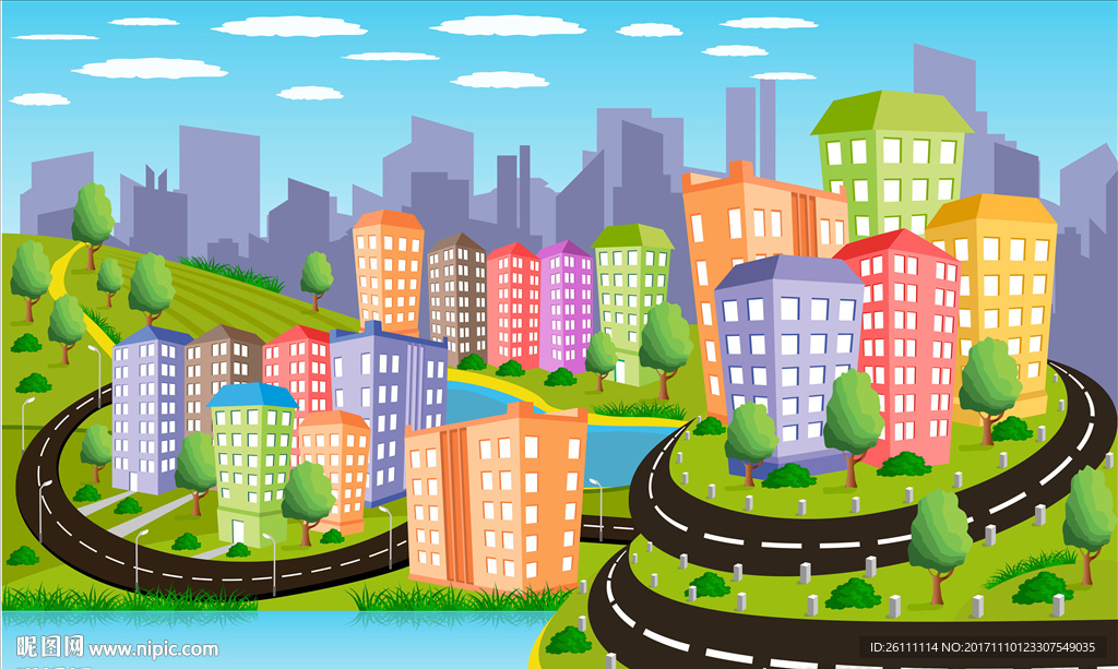 卡通城市设计图__背景底纹_底纹边框_设计图库_昵图网nipic.com