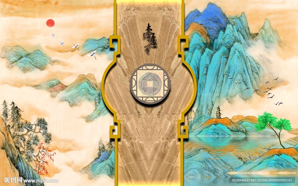 新中式背景墙 设计图__背景素材_PSD分层素材_设计图库_昵图网