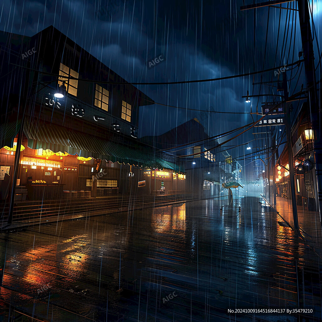 AI创作图夜景梅雨季 雨中街道夜晚的雨 雨夜的街道 雨夜背景墙 下雨的街道 雨季步行街 雨天插画 住宅区下雨 雨天背景素材 下雨创意插画 暴雨 ...