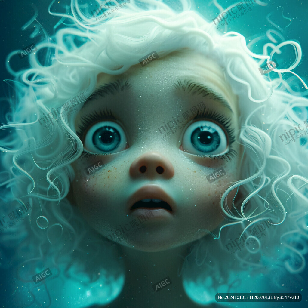 Ai创作图3d效果女孩 蓝色女孩插画 数字肖像插画 3d女娃 女孩插图素材精品插画 海姑娘插画 插画小女孩 插画梦幻女孩 3d卡通女性 小女孩头像插画 情绪拟人3d元素 梦幻女孩插画 小女孩