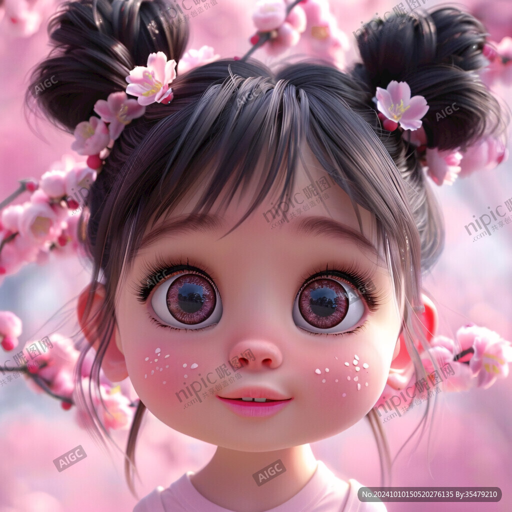 Ai创作图卡通桃花女孩 3d女娃 3d效果女孩 儿插女孩 插画小女孩 大眼睛小女孩 粉色卡通女孩 3d卡通人物 小女孩儿插 甜美卡通小女孩 小女孩头像插画 甜美小女孩插画 萌宝卡通女孩 原创