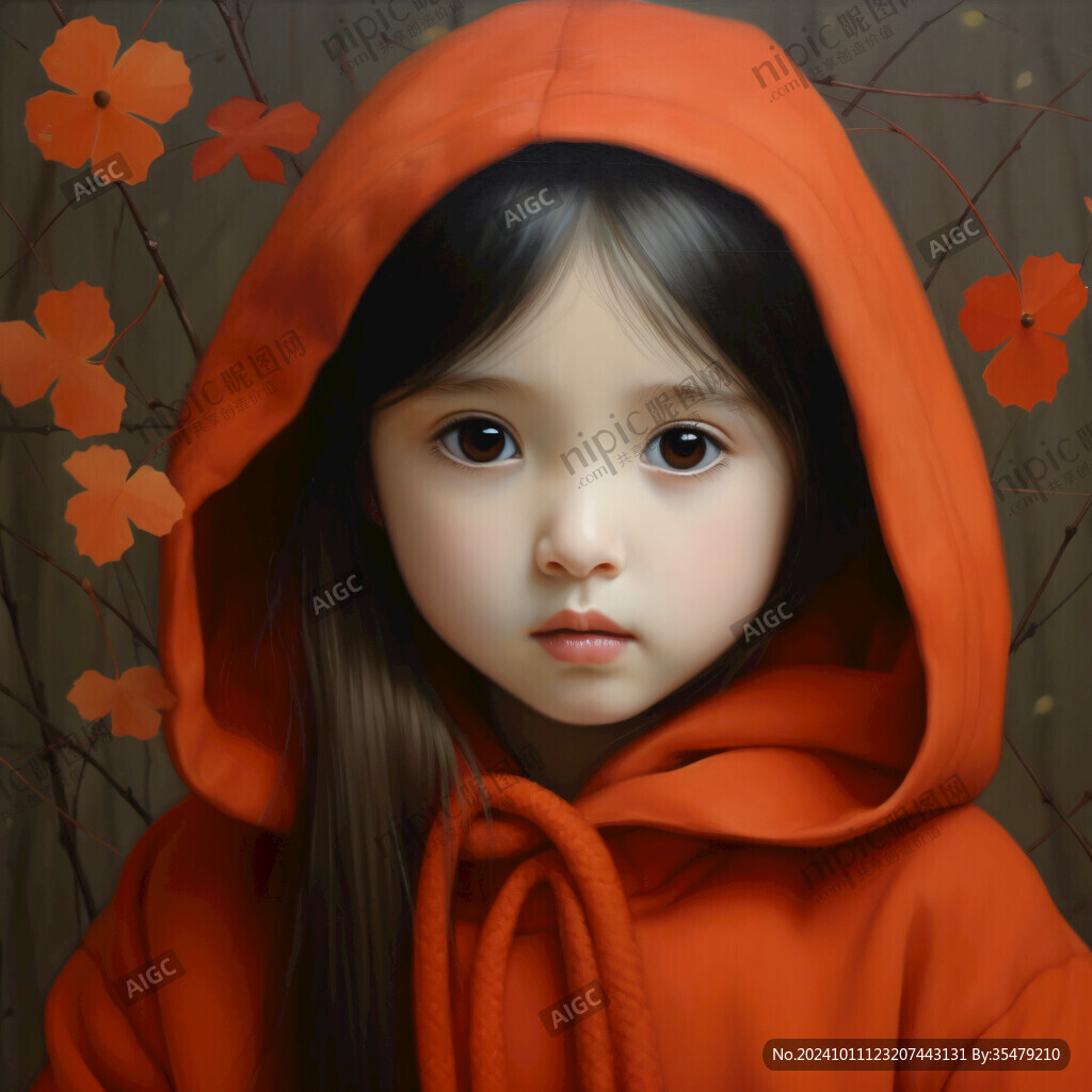 Ai创作图小女孩头像插画 数字肖像插画 手绘小孩 插画小女孩 橙色衣服小女孩 高精女孩原画稿 高清手绘女孩 小女孩装饰画 小女孩系列插画 小女孩插画 唯美小女孩插画 写实少女 红衣服小女孩