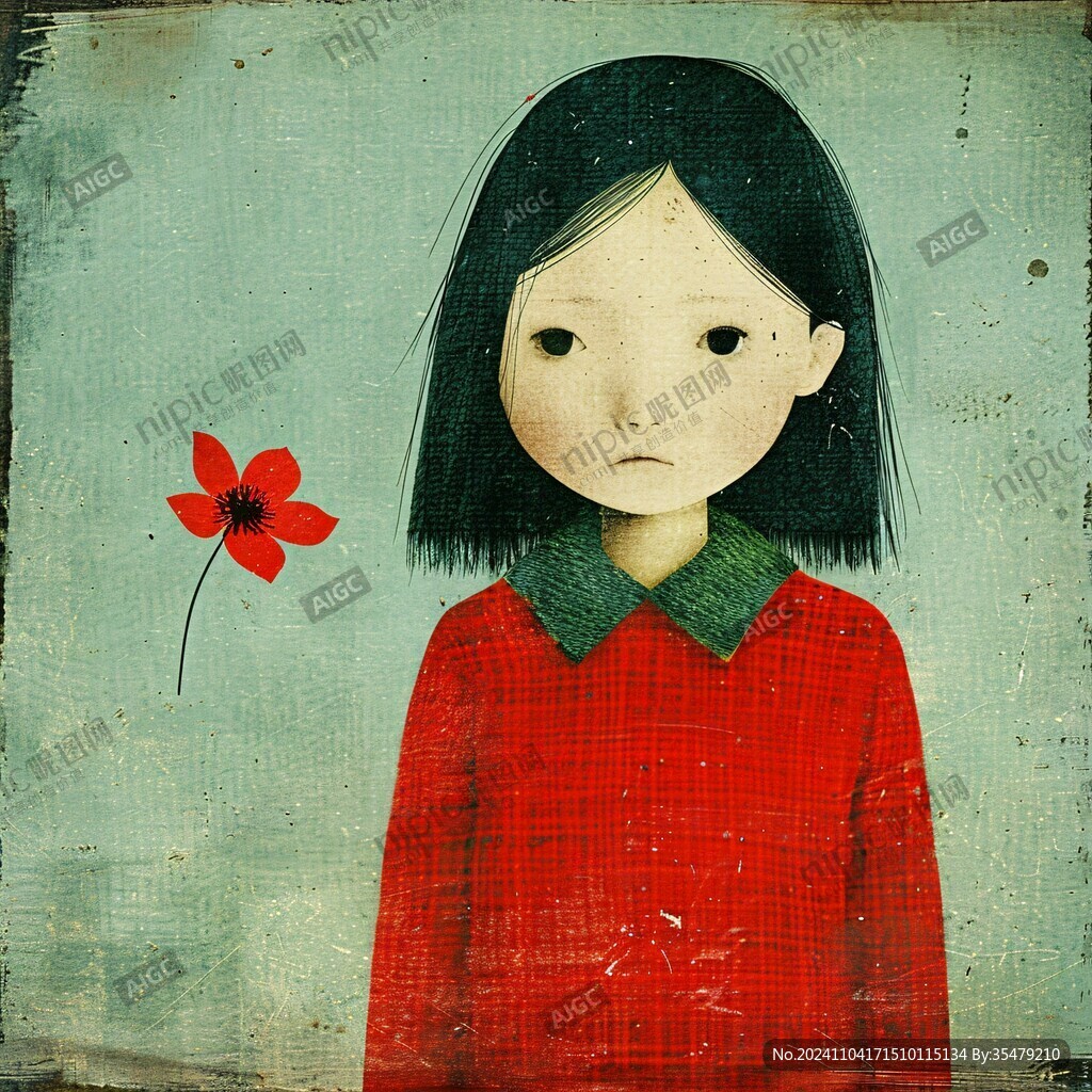Ai创作图民国女孩插画 穿红衣的女孩插画 文艺小女孩插画 孤独的灵魂插画 小女孩系列插画 民国少女插画 红花小女孩 小姑娘插画 八零年代女孩插画 民国女学生插画 原创女孩插画 怡然自得的小女孩