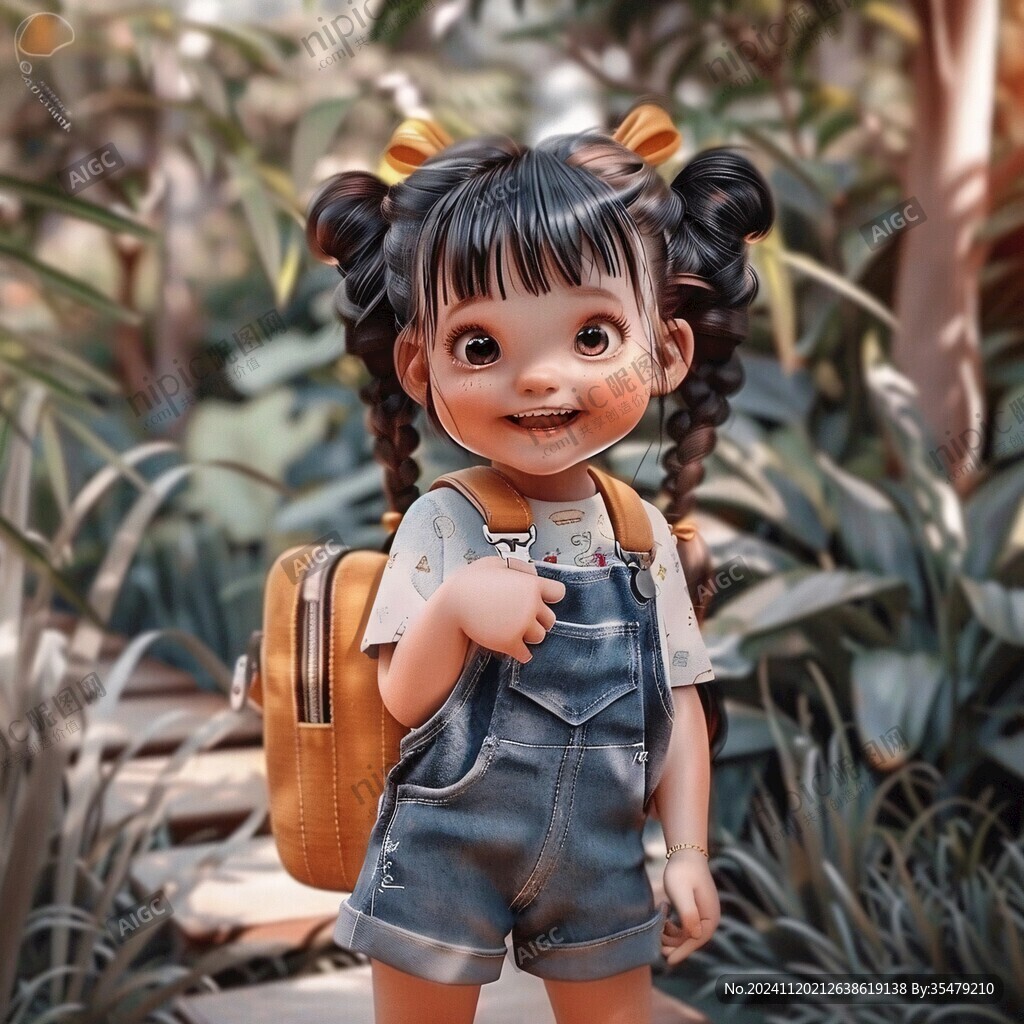 Ai创作图小姑娘人偶 小女孩盲盒 原创手办玩偶 小女孩儿插 小女孩摆件 微场景人物 动漫卡通手办ip人物 仿3d卡通形象 泥塑头像 儿插女孩 麻花辫小精灵 原创小野人ip 3d人物形象 黏土