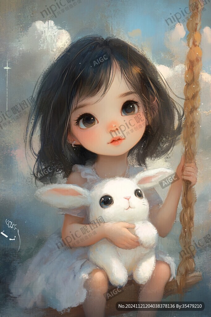 Ai创作图小女孩儿插 儿插女孩 唯美小女孩插画 原创厚涂 插画小女孩 梦幻儿插插画 抱小兔的女孩 萌娃插画 软萌女孩 高清女孩插画 厚涂少女 小女孩系列插画 午后的小女孩插画 小女孩插画小场景