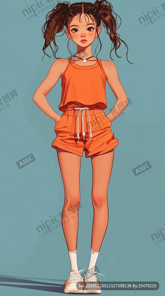 Ai创作图街舞女孩插画 鼠绘模特 原创女孩人物插画 运动女孩插画 潮流服饰插画女孩 橙色衣服小女孩 原创女孩插画 酷女孩插画 卡通女孩模特 麻花辫女孩插画 小姐姐插画 夏日少女插画 板绘少女