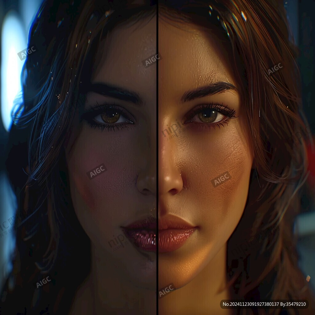 AI创作图hdr绘画 写实美女 双面女性 3d美女 hdr合成 写实人物插画 hdr贴图 写实少女 cgi渲染 写实技巧 照片金色特效 伪3d风格 立体人脸 发光人物效果 换脸人物素材 ...