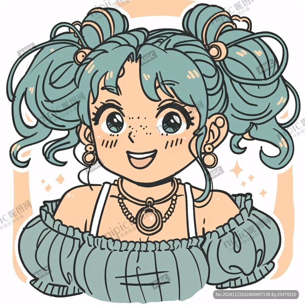Ai创作图头像约稿 麻花辫女孩卡通 描边风卡通女孩 卡通麻花辫小女孩 麻花辫女孩插画 卡通女孩半身像 动漫女孩卡通形象 少女心卡通形象 人物半身插画 原创卡通女孩印花 手绘俏皮女孩头像插画