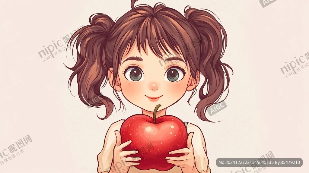Ai创作图小女孩苹果包装插画 小女孩抱苹果包装插画 苹果水果插画女孩 手绘插画卡通苹果女孩 手绘苹果少女 卡通苹果女孩 苹果插画人物 卡通苹果拟人形象 捧苹果女孩 女孩抱苹果 手绘座在苹果上的